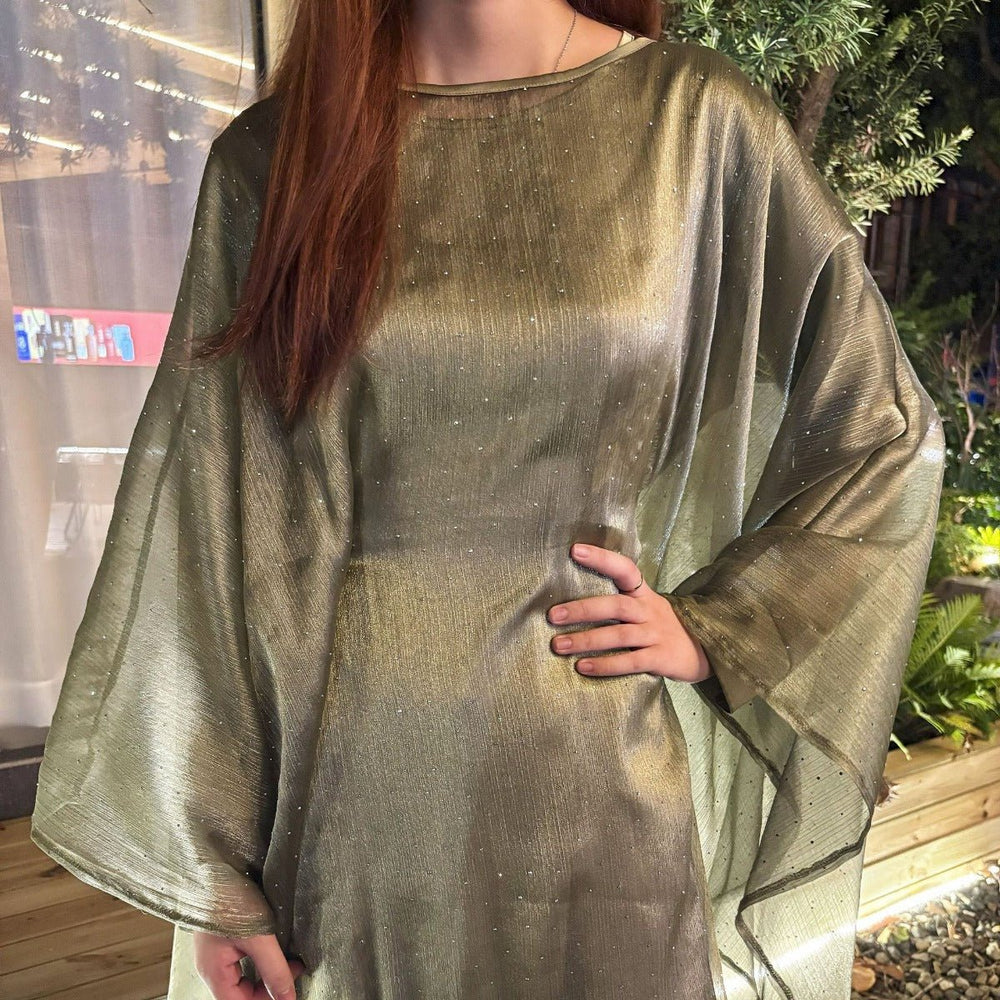 Olive Green Sequin Abaya Dress | Starry Night 2-Piece Maxi Dress with ...