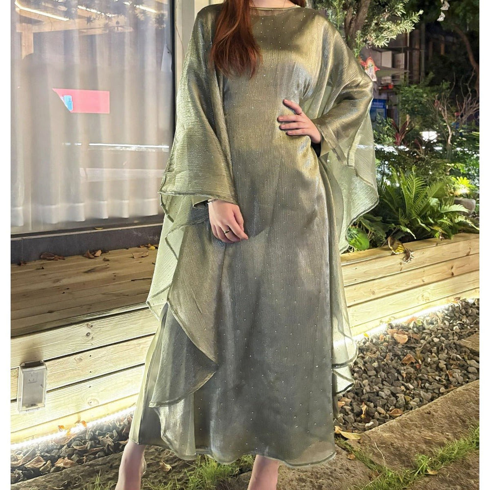 Olive Green Sequin Abaya Dress | Starry Night 2-Piece Maxi Dress with ...