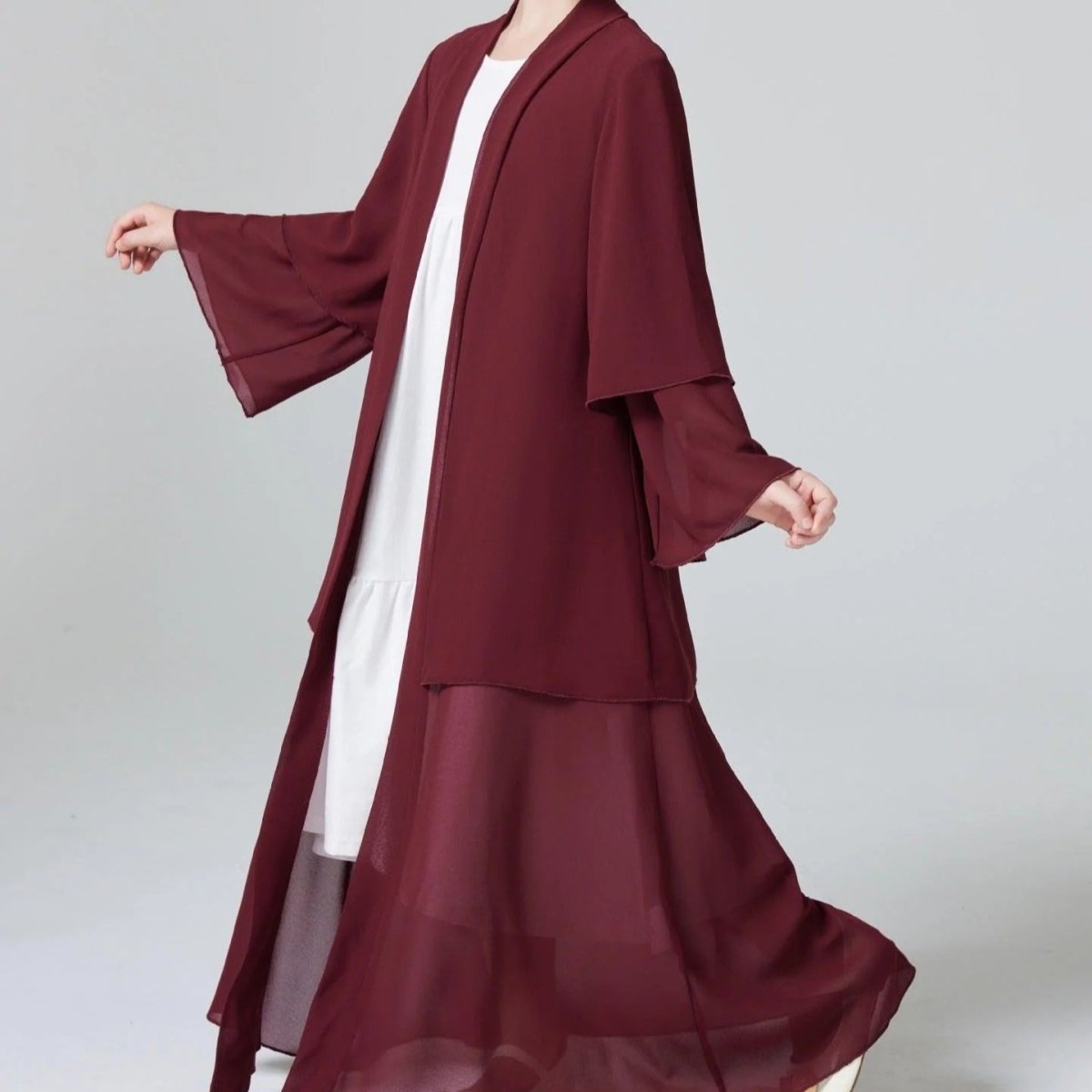 MKG007 Two Layers Chiffon Girls Open Abaya - Mariam's Collection