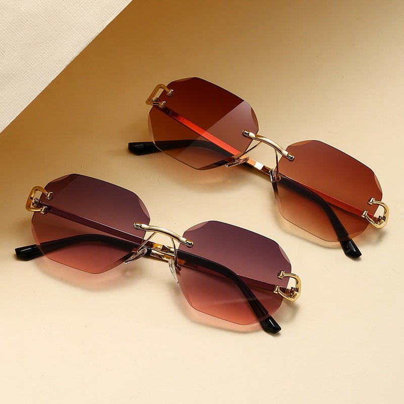Vintage Rimless Cut Edge Sunglasses - Frameless Polygon Statement Piece ...