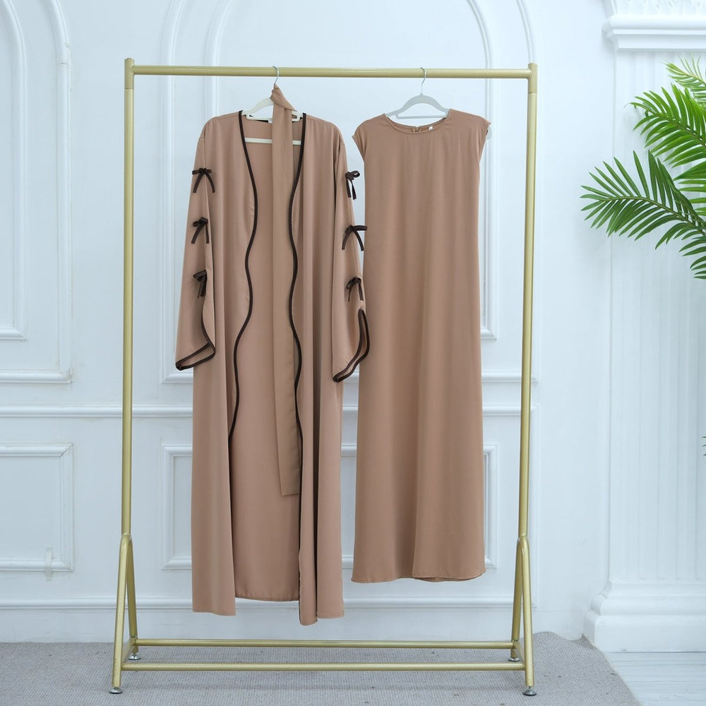 Wavy Edge Bow Embellished Open Abaya | 2025